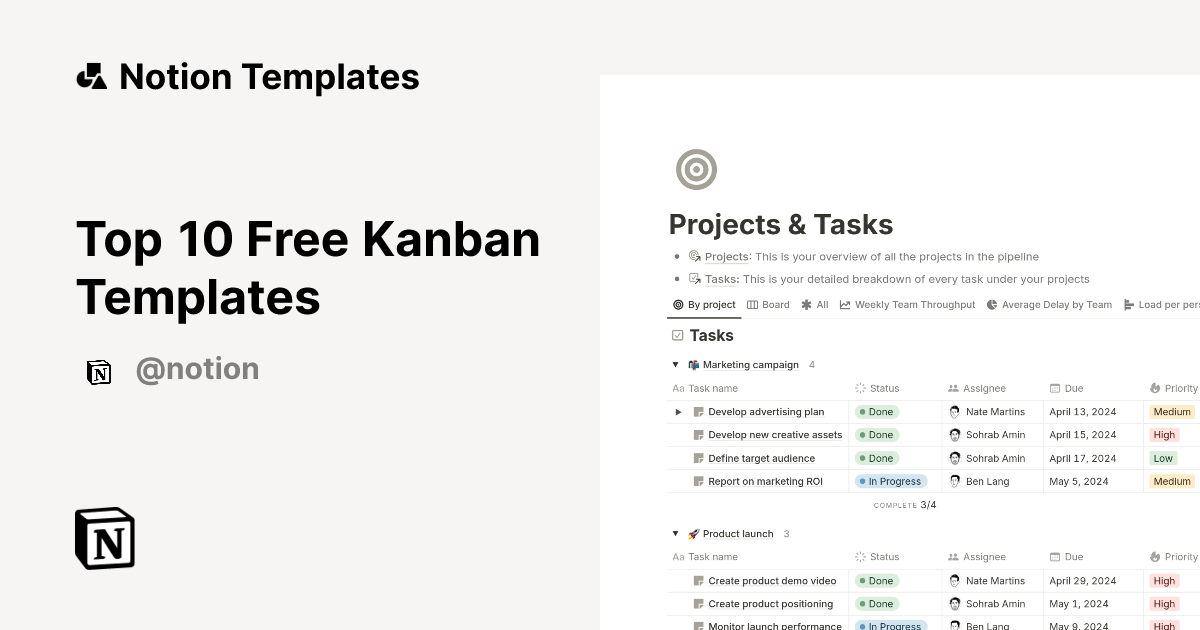 Top 10 Free Kanban Templates | Notion Template Marketplace
