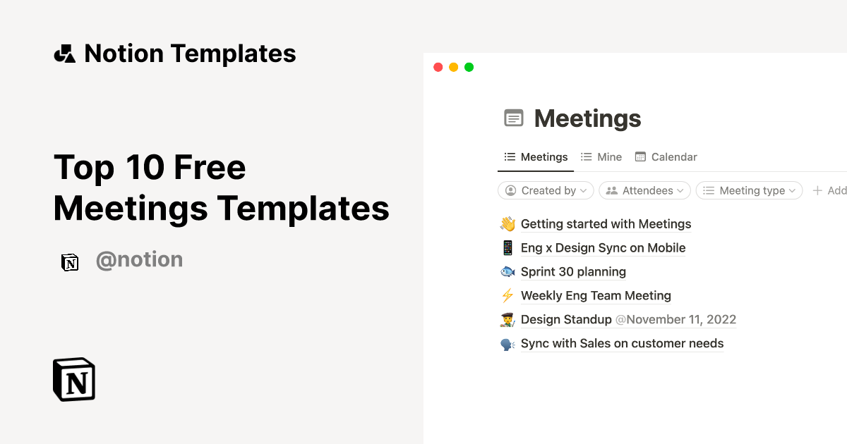 Top 10 Free Meetings Templates | Notion Template Marketplace