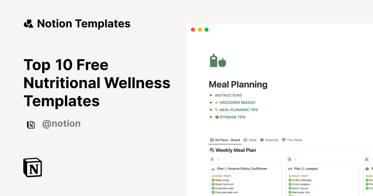 Top 10 Free Nutritional Wellness Templates | Notion Template Marketplace