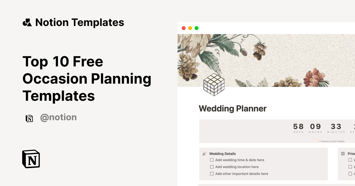 Top 10 Free Occasion Planning Templates | Notion Template Marketplace