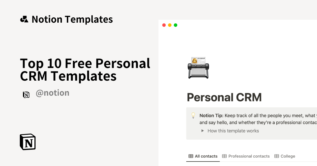 Top 10 Free Personal CRM Templates | Notion Template Marketplace