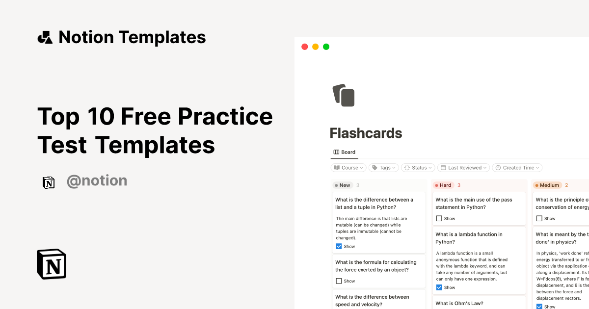 Top 10 Free Practice Test Templates | Notion Template Marketplace