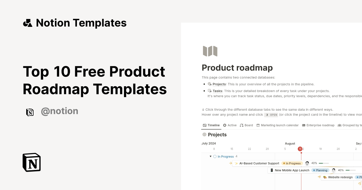 Top 10 Free Product Roadmap Templates | Notion Template Marketplace