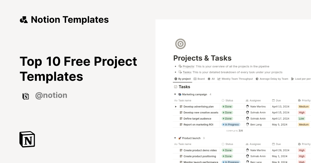 Top 10 Free Project Templates | Notion Template Marketplace
