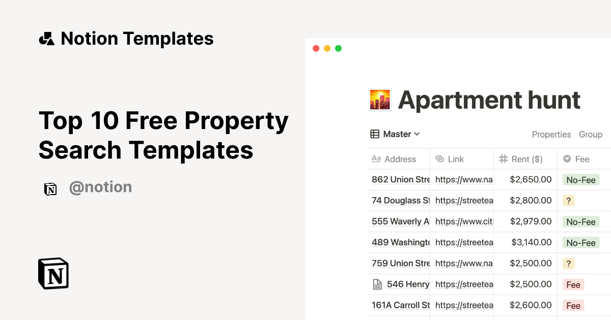 Top 10 Free Property Search Templates | Notion Template Marketplace