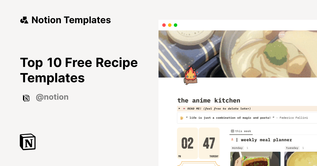 Top 10 Free Recipe Templates | Notion Template Marketplace