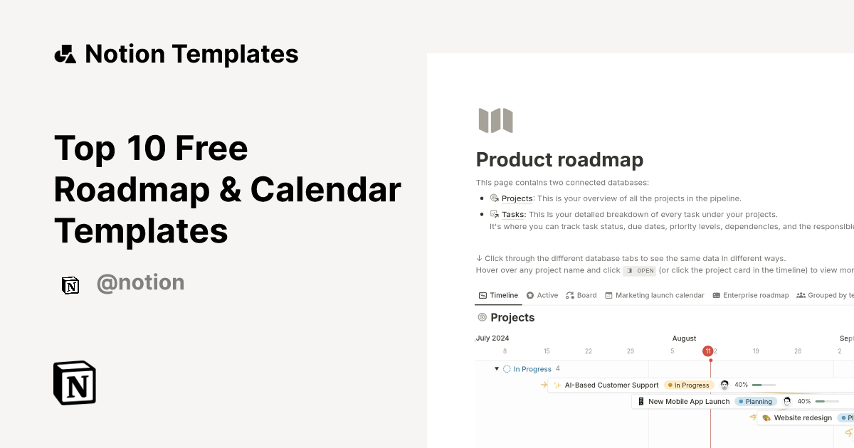 Top 10 Free Roadmap & Calendar Templates | Notion Template Marketplace