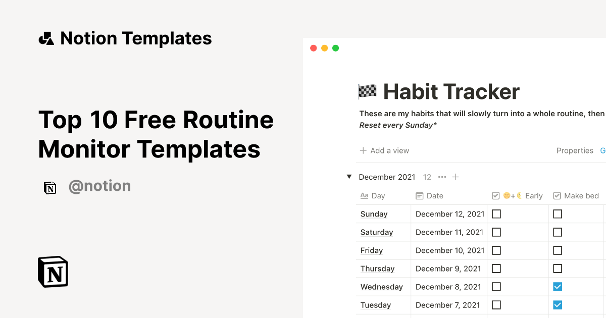 Top 10 Free Routine Monitor Templates | Notion Template Marketplace