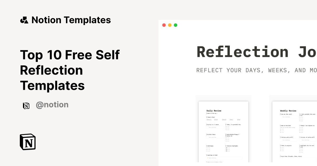 Top 10 Free Self Reflection Templates | Notion Template Marketplace
