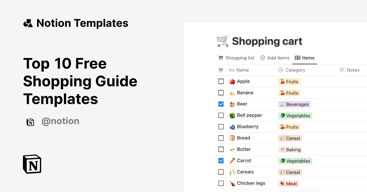Top 10 Free Shopping Guide Templates | Notion Template Marketplace