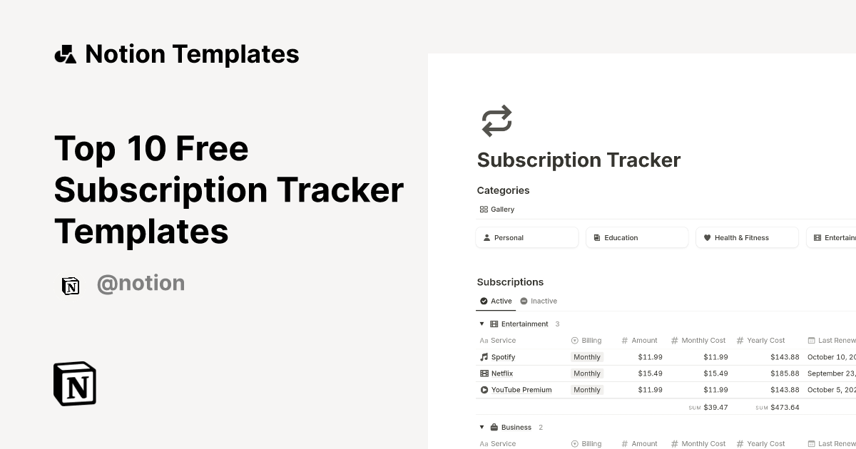 Top 10 Free Subscription Tracker Templates | Notion Template Marketplace