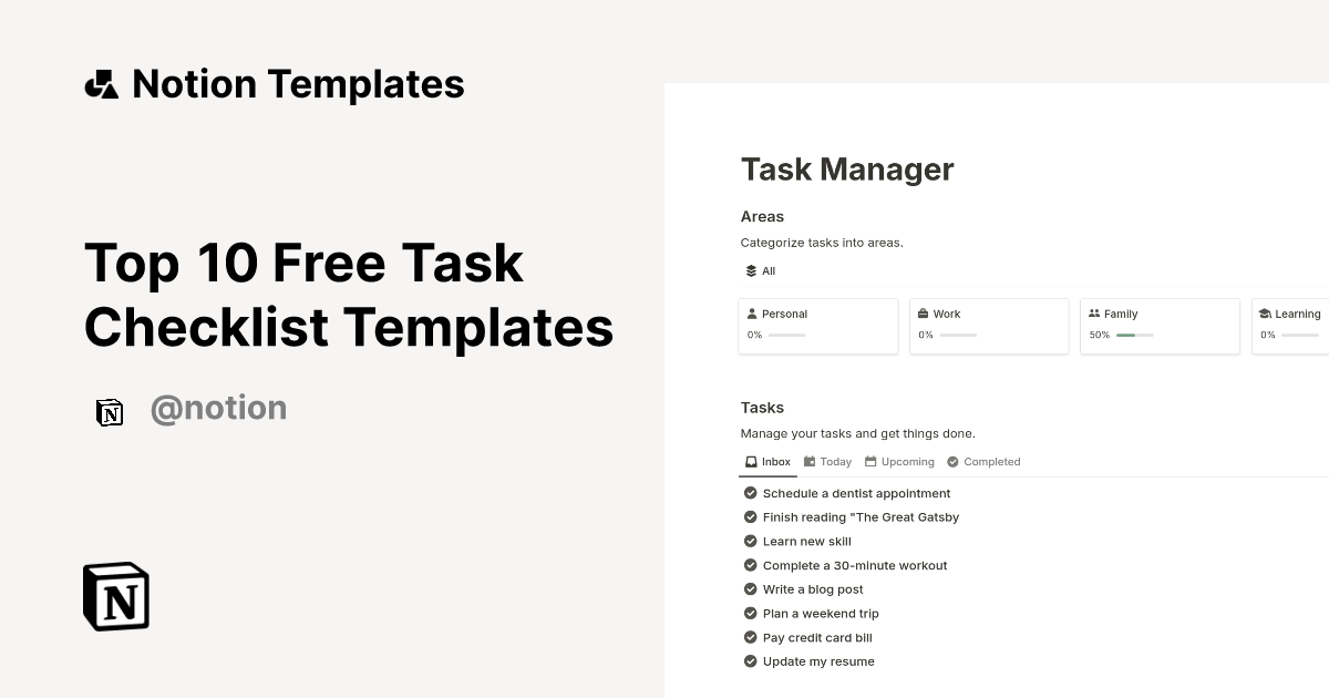 Top 10 Free Task Checklist Templates | Notion Template Marketplace