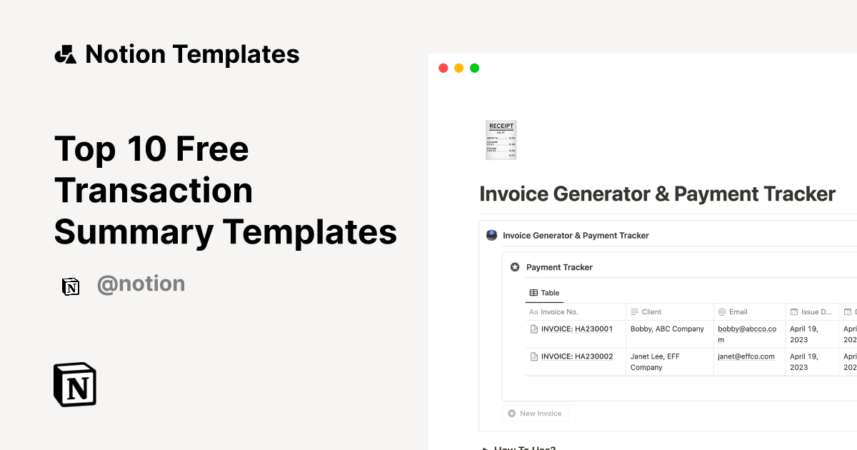 Top 10 Free Transaction Summary Templates | Notion Template Marketplace