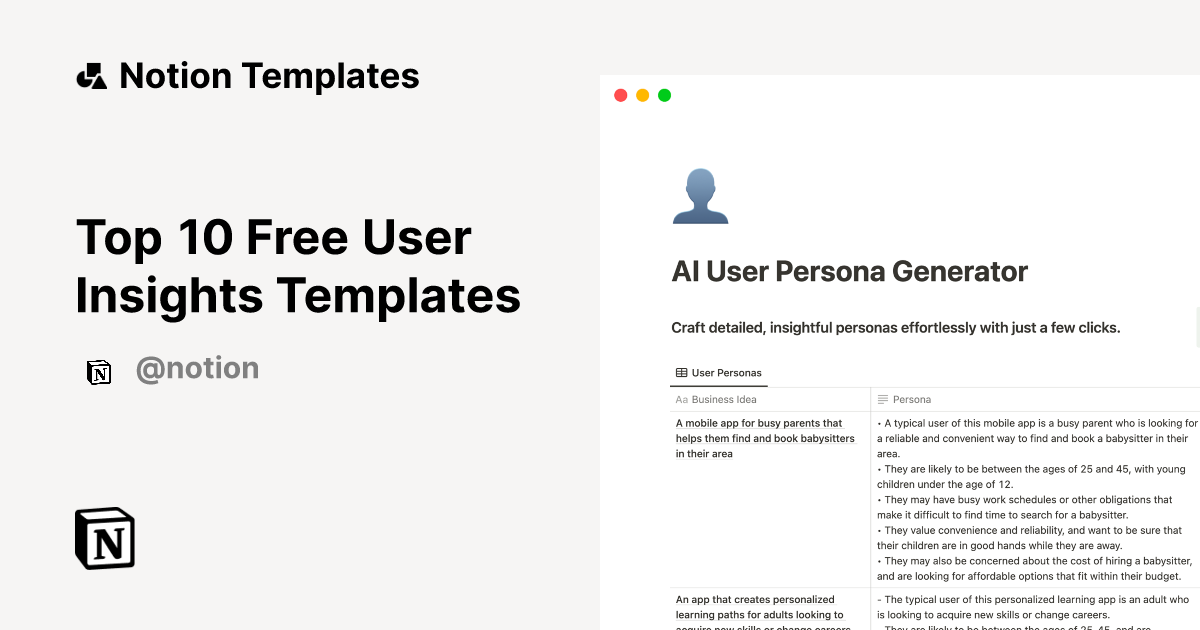 Top 10 Free User Insights Templates | Notion Template Marketplace