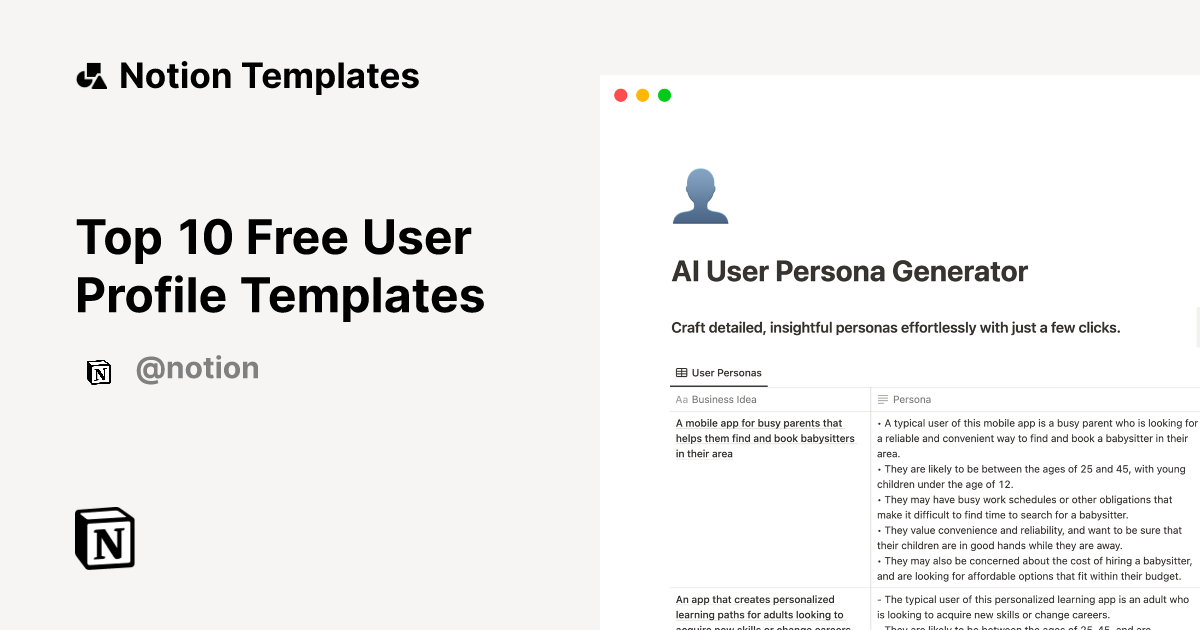 Top 10 Free User Profile Templates | Notion Template Marketplace