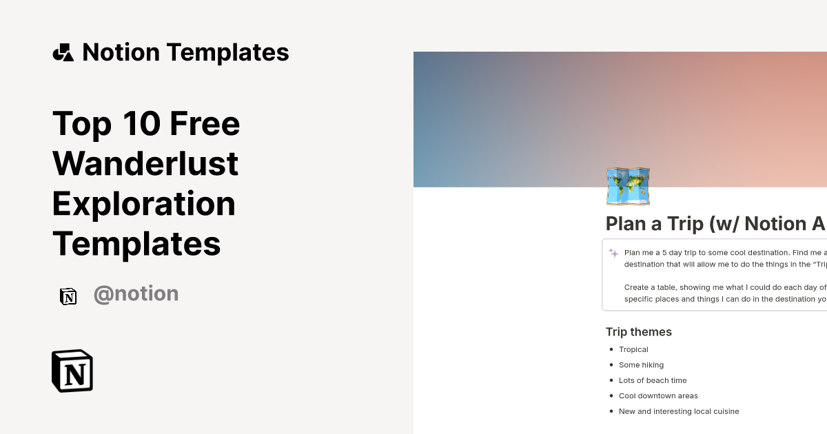 Top 10 Free Wanderlust Exploration Templates | Notion Template Marketplace