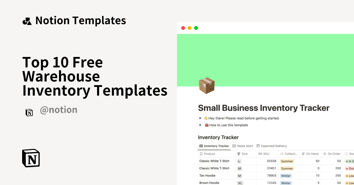 Top 10 Free Warehouse Inventory Templates | Notion Template Marketplace
