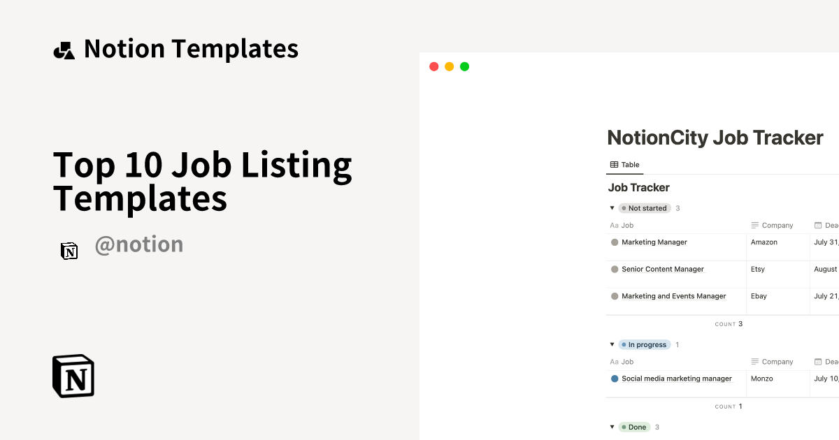 Top 10 Job Listing Templates | Notion Template Marketplace