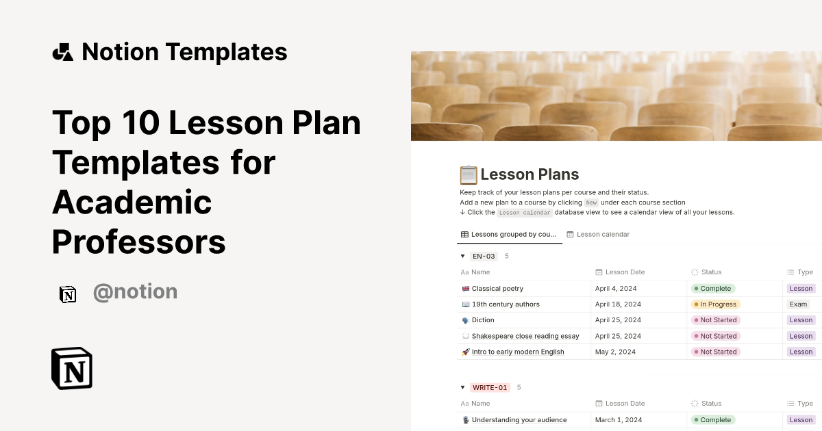 Top 10 Lesson Plan Templates for Academic Professors | Notion Template ...