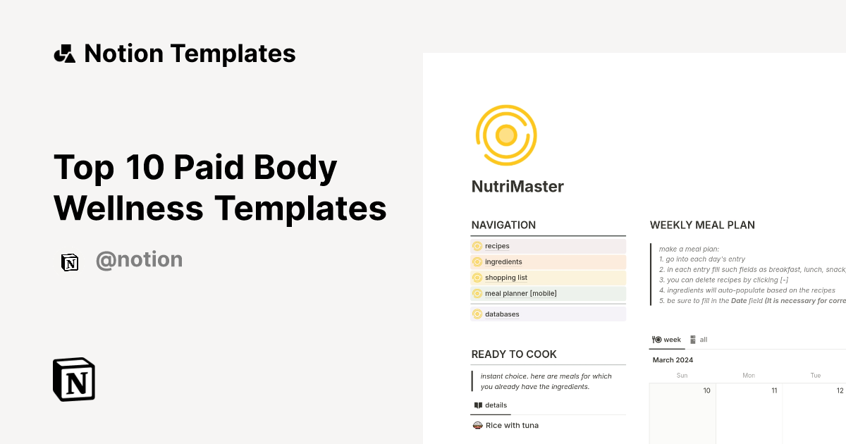 Top 10 Paid Body Wellness Templates | Notion Template Marketplace