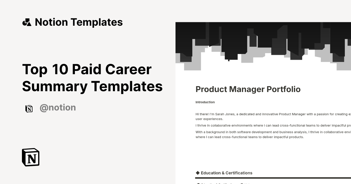 Top 10 Paid Career Summary Templates | Notion Template Marketplace