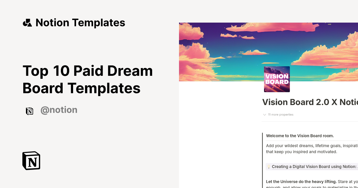 Top 10 Paid Dream Board Templates | Notion Template Marketplace