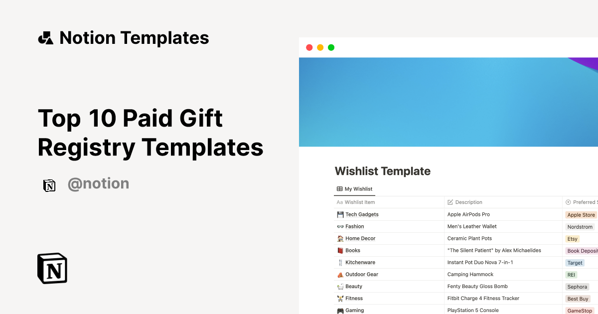Top 10 Paid Gift Registry Templates | Notion Template Marketplace