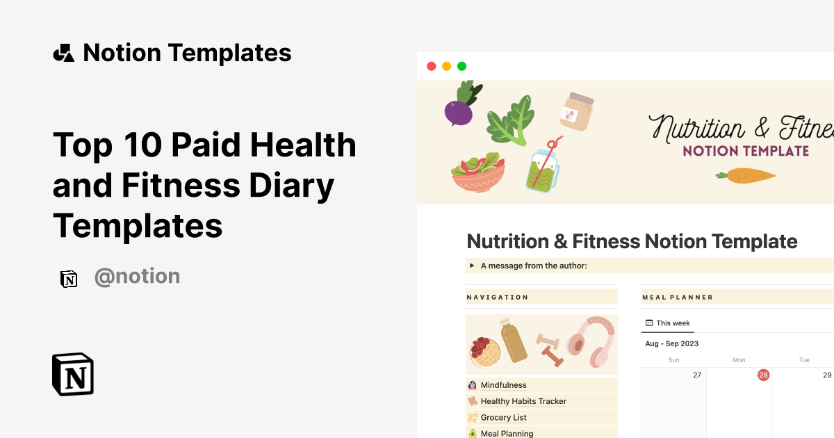 Top 10 Paid Health and Fitness Diary Templates | Notion Template ...