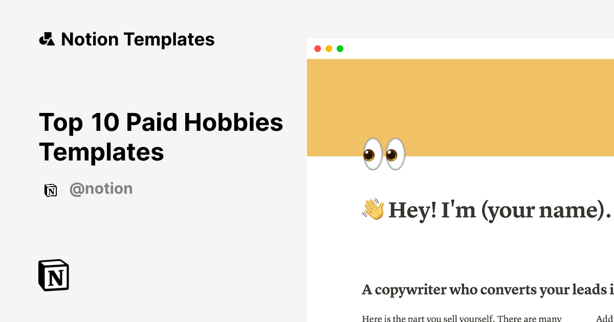 Top 10 Paid Hobbies Templates | Notion Template Marketplace