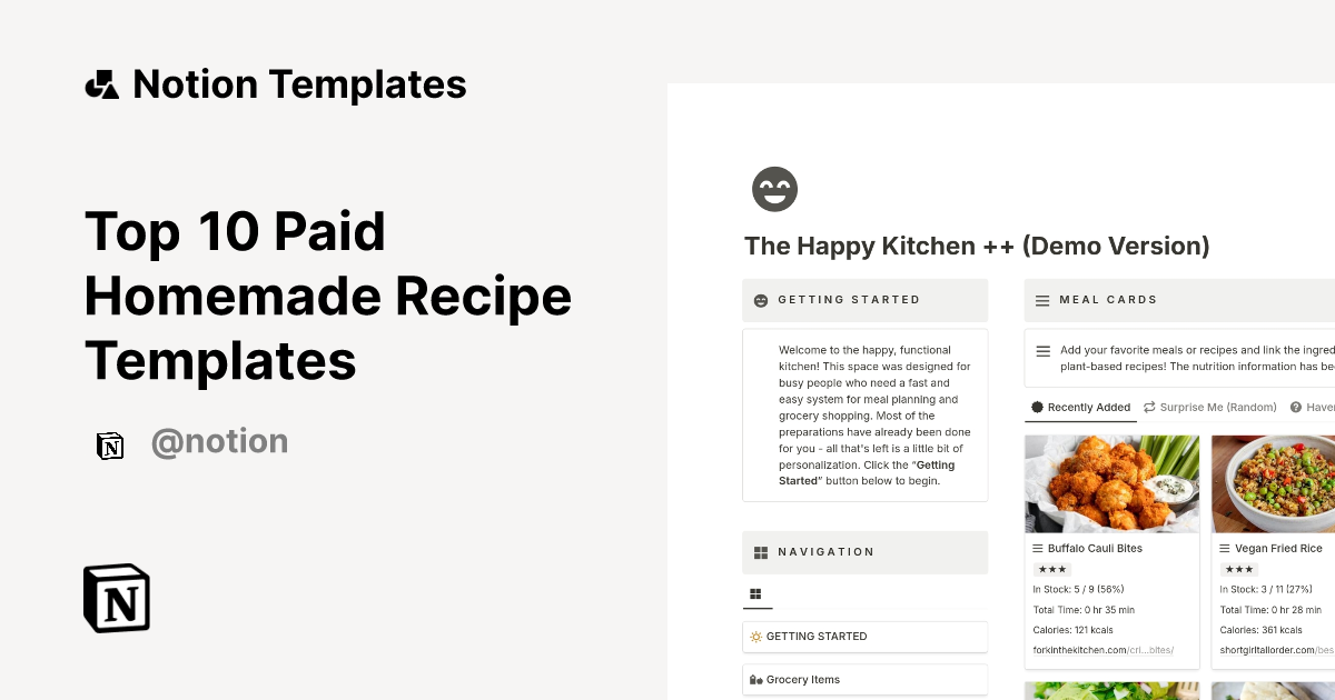 Top 10 Paid Homemade Recipe Templates | Notion Template Marketplace