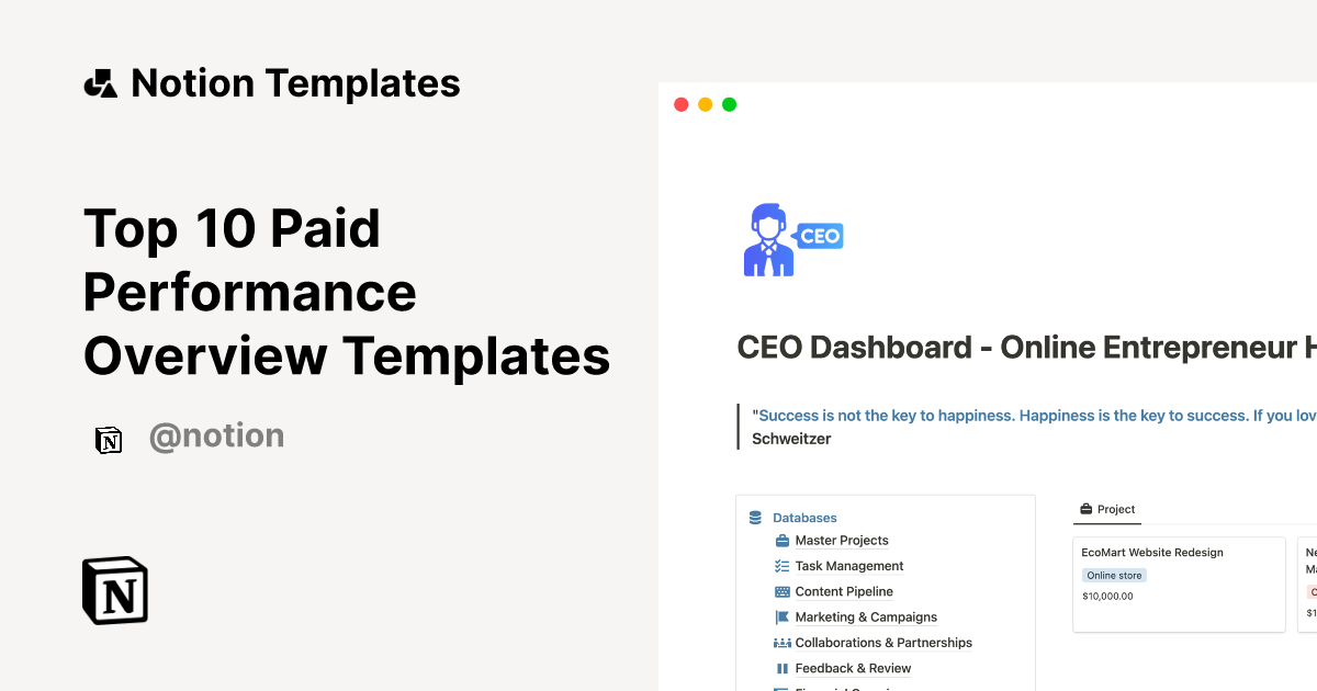 Top 10 Paid Performance Overview Templates | Notion Template Marketplace