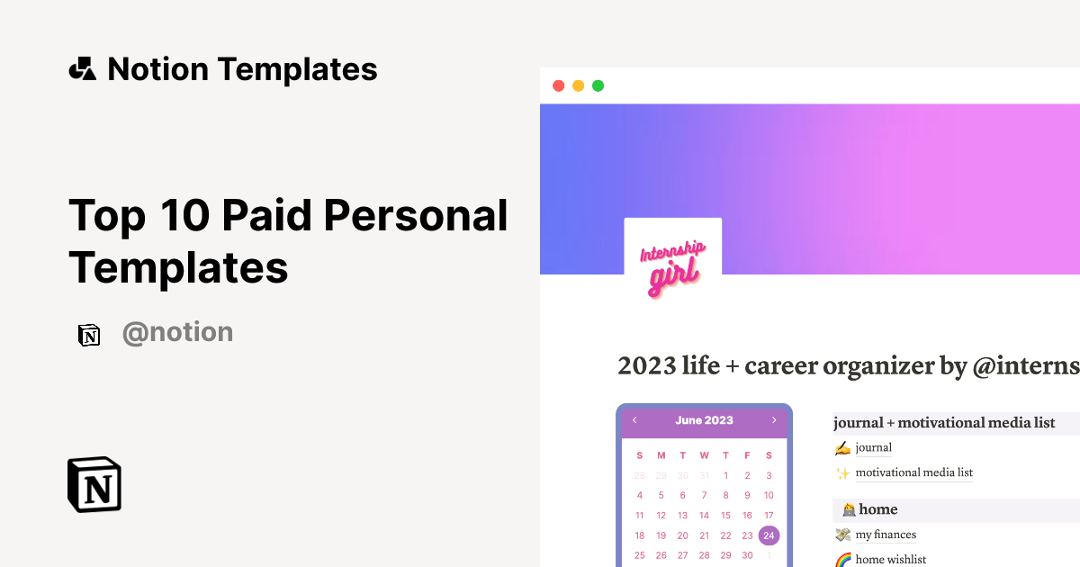 Top 10 Paid Personal Templates | Notion Template Marketplace