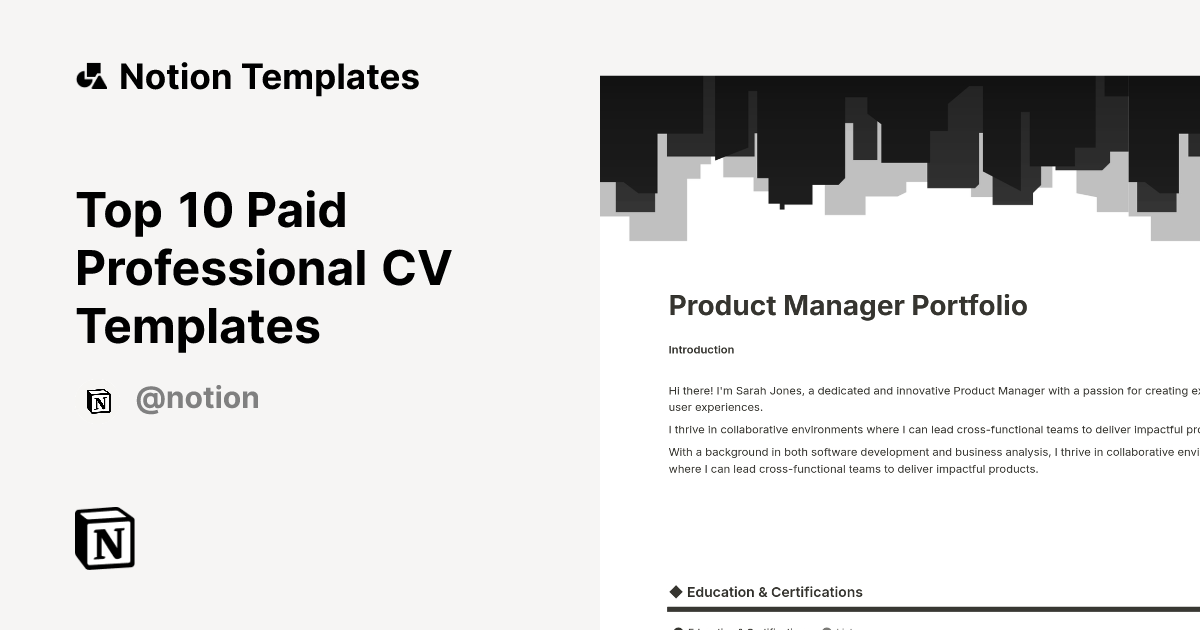 Top 10 Paid Professional CV Templates | Notion Template Marketplace
