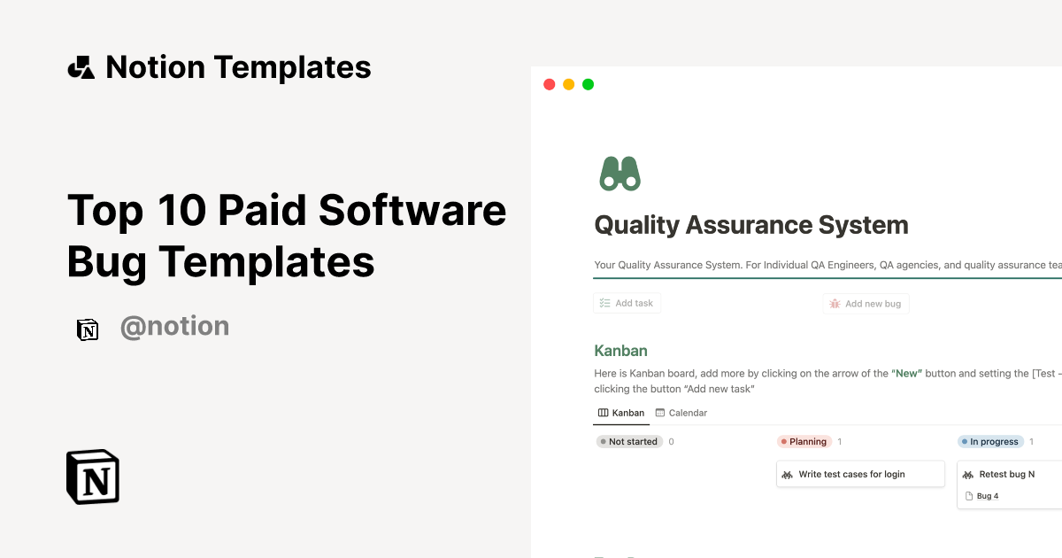 Top 10 Paid Software Bug Templates | Notion Template Marketplace
