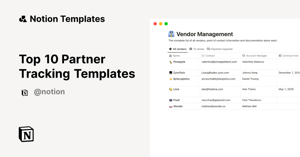 Top 10 Partner Tracking Templates | Notion Template Marketplace