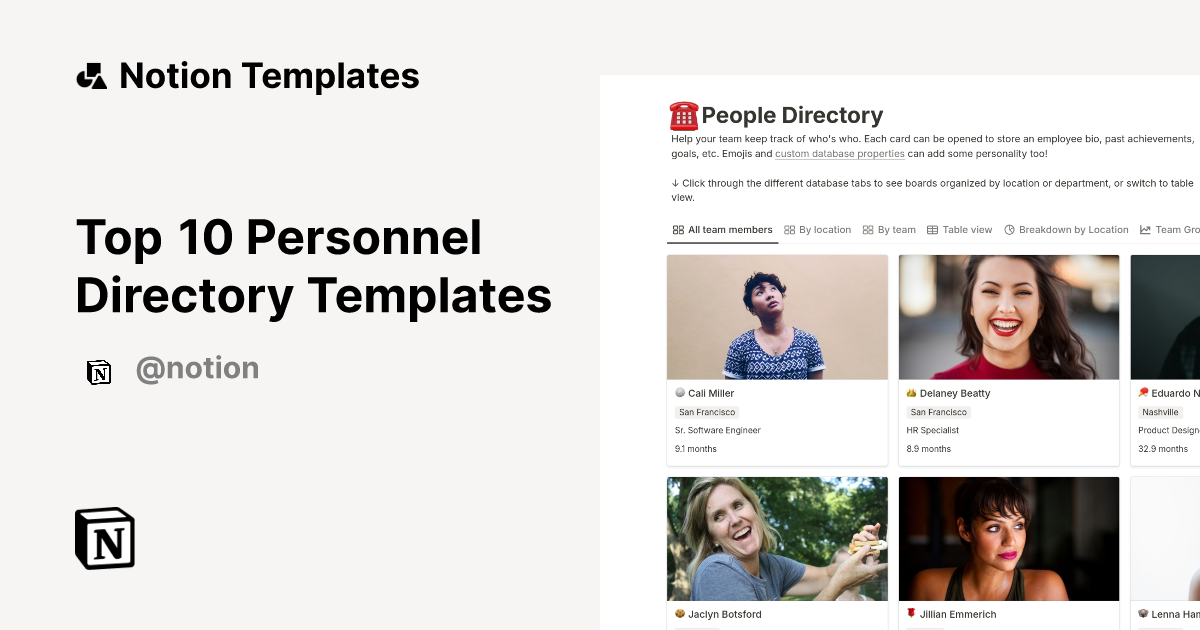 Top 10 Personnel Directory Templates | Notion Template Marketplace