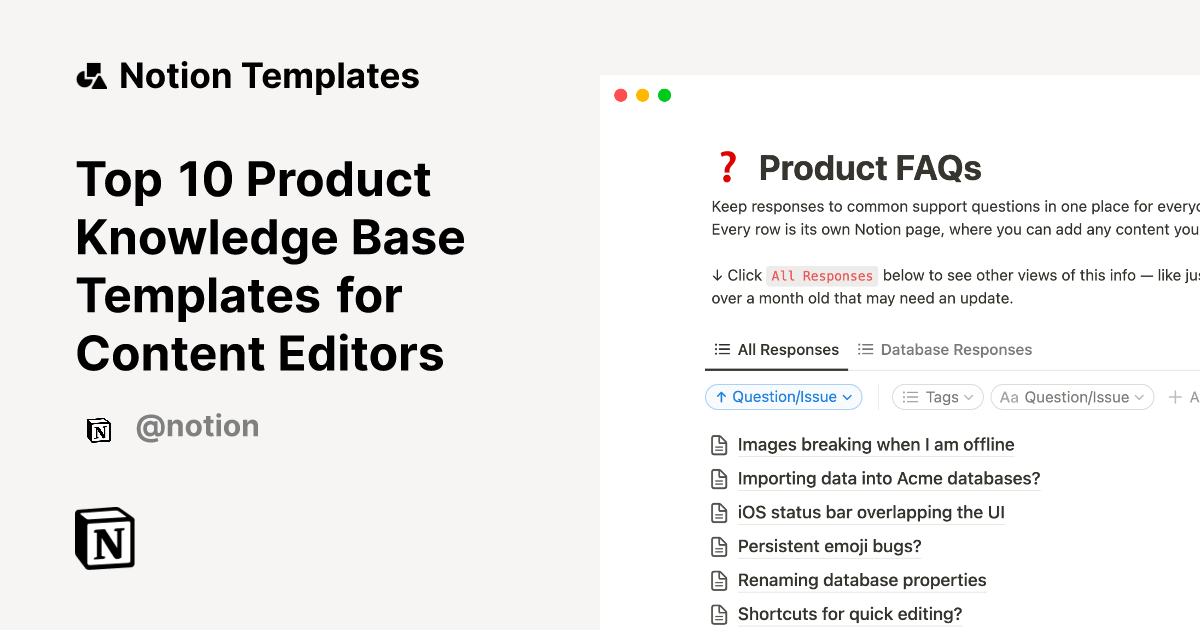 Top 10 Product Knowledge Base Templates for Content Editors | Notion ...