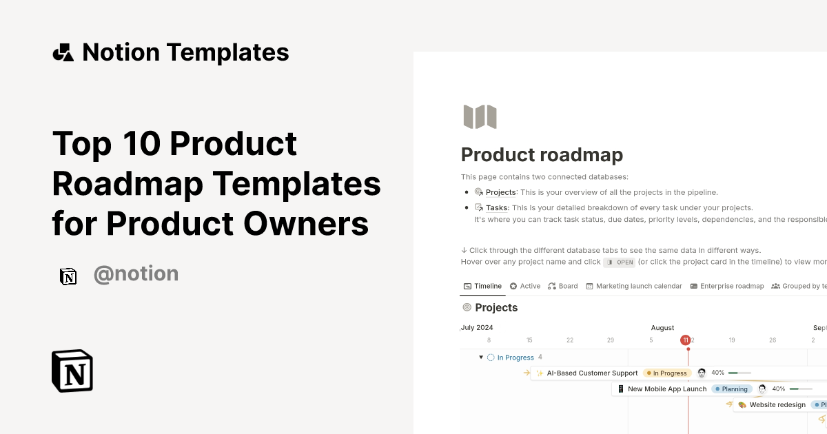 Top 10 Product Roadmap Templates for Product Owners | Notion Template ...