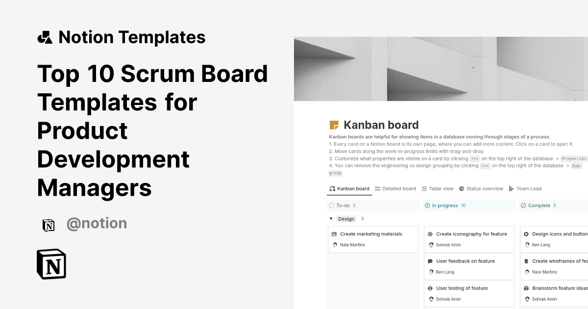 Top 10 Scrum Board Templates for Product Development Managers | Notion ...