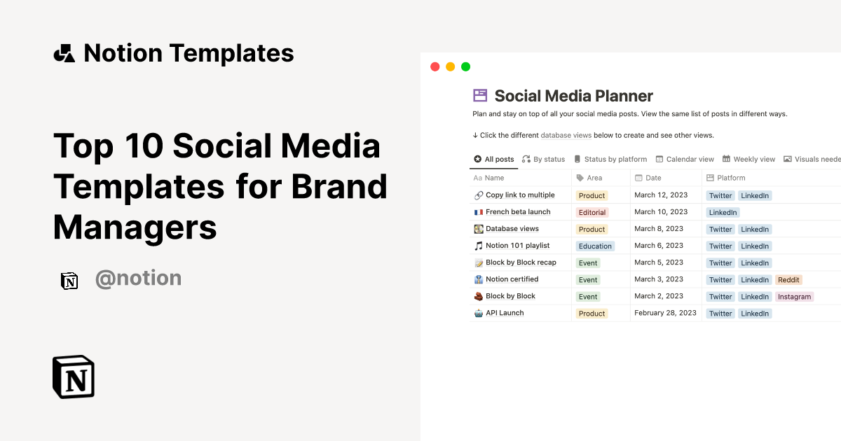 Top 10 Social Media Templates for Brand Managers | Notion Template ...