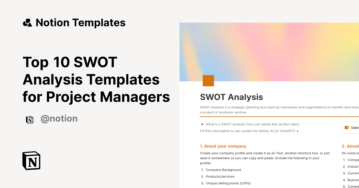 Top 10 SWOT Analysis Templates for Project Managers | Notion Template ...