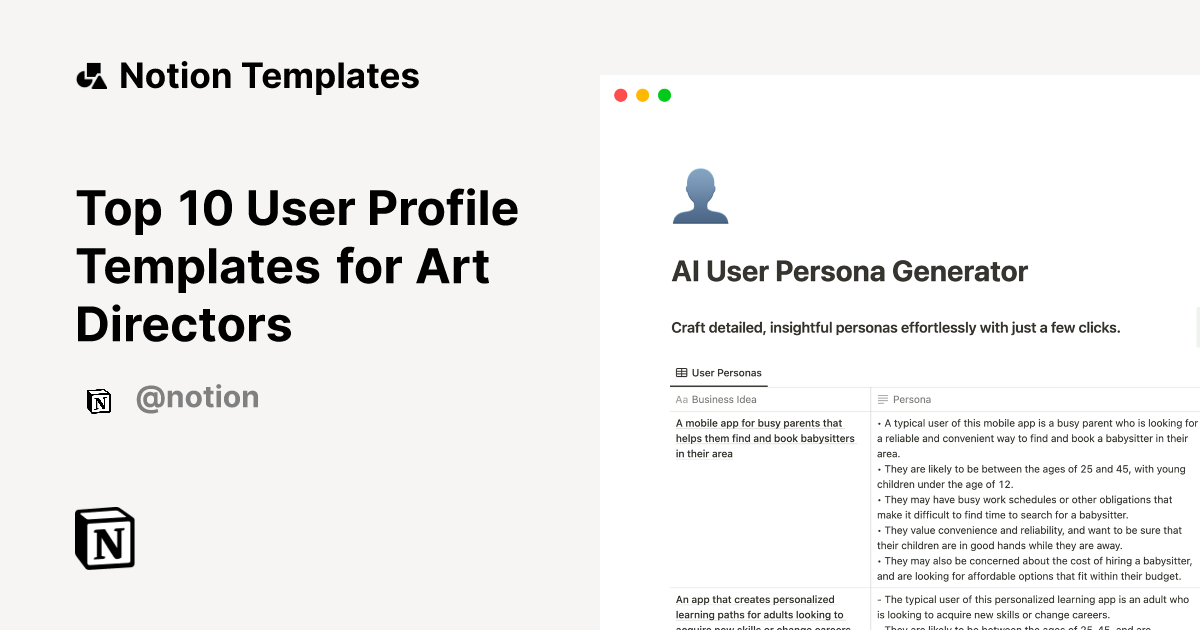 Top 10 User Profile Templates for Art Directors | Notion Template ...