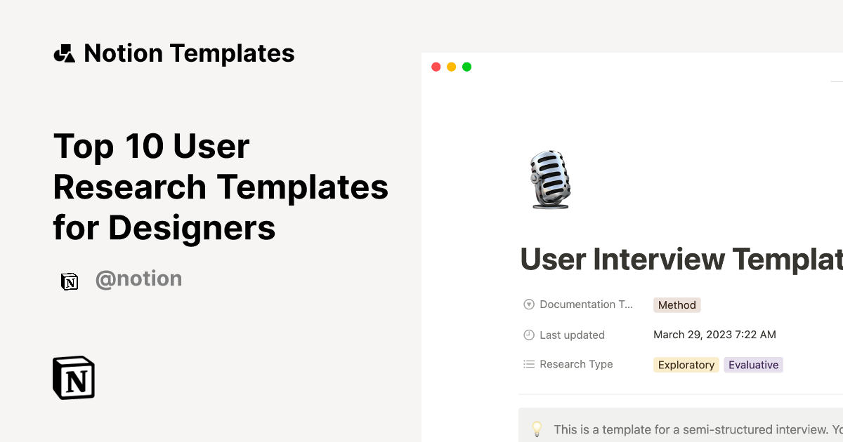 Top 10 User Research Templates for Designers | Notion Template Marketplace