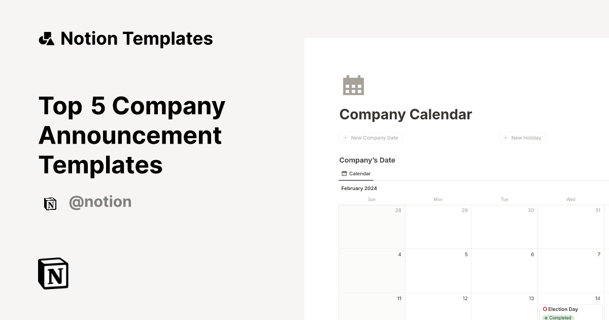 Top 5 Company Announcement Templates | Notion Template Marketplace