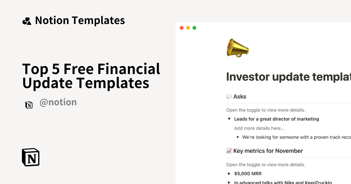 Top 5 Free Financial Update Templates | Notion Template Marketplace