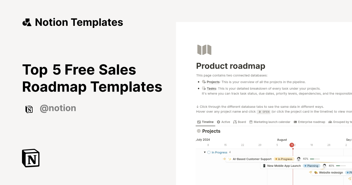 Top 5 Free Sales Roadmap Templates | Notion Template Marketplace