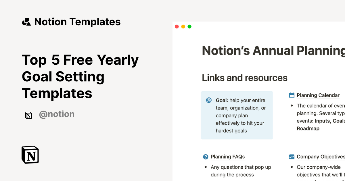 Top 5 Free Yearly Goal Setting Templates | Notion Template Marketplace