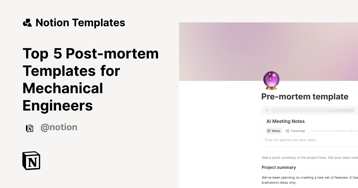 Top 5 Post-mortem Templates for Mechanical Engineers | Notion Template ...