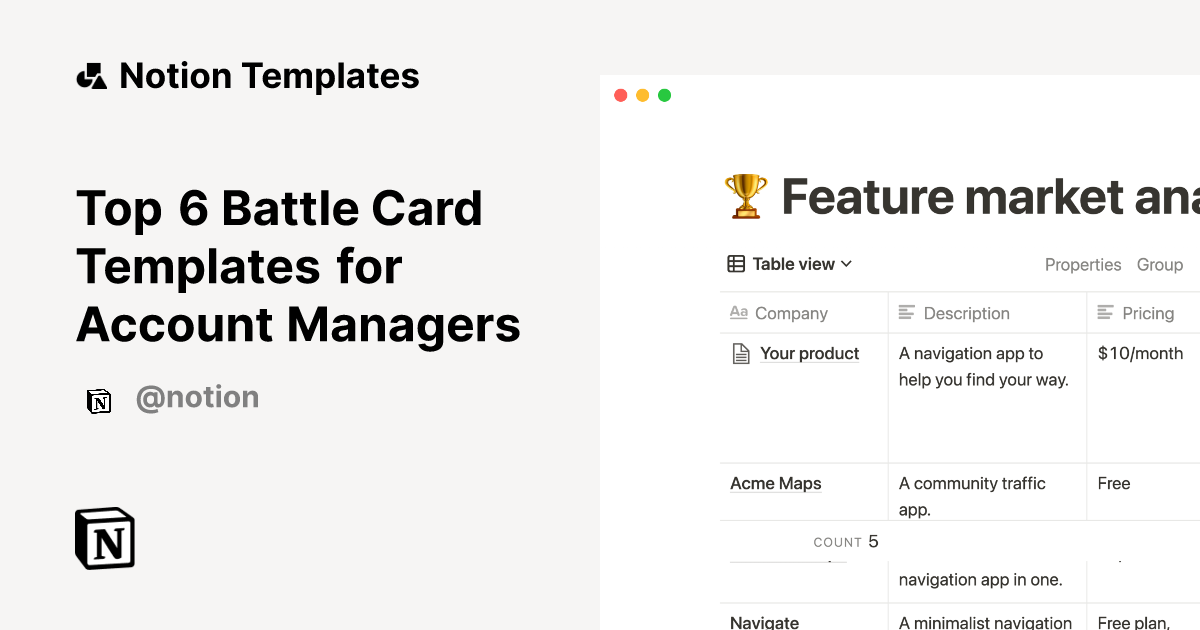 Top 6 Battle Card Templates for Account Managers | Notion Template ...