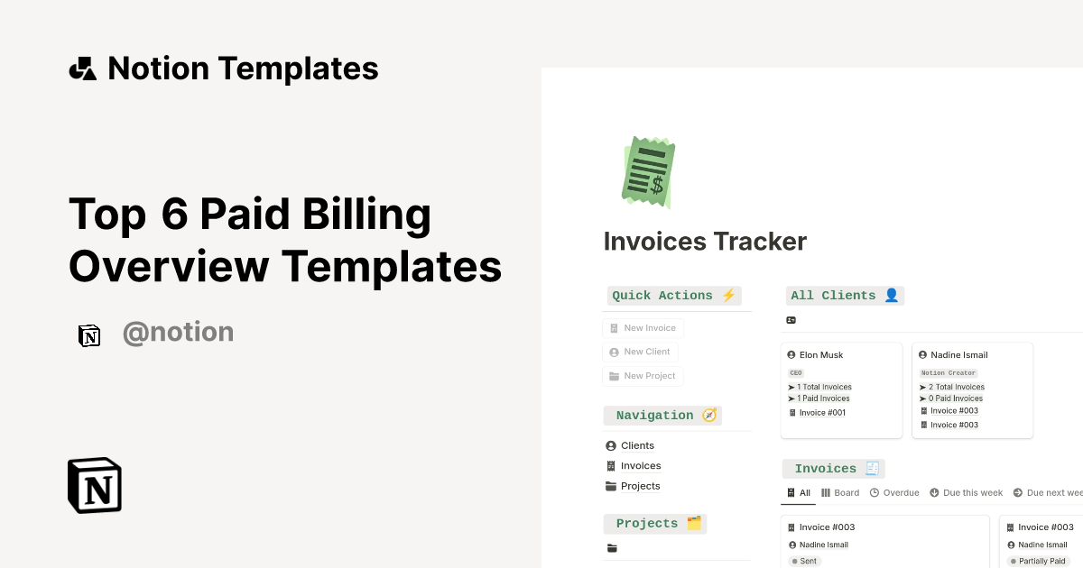 Top 6 Paid Billing Overview Templates | Notion Template Marketplace